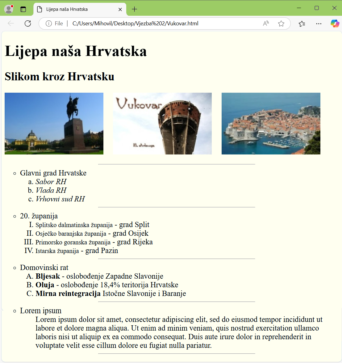 Html simbolički i brojčani popisi : HTML vježba 2.3 : Bartol plus